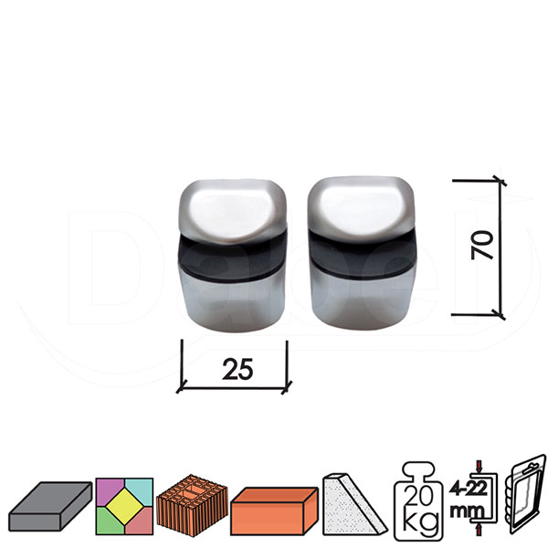 Nosač za staklenu policu MINI Hr 25/70/4-22mm (2kom) 20kg DBP1