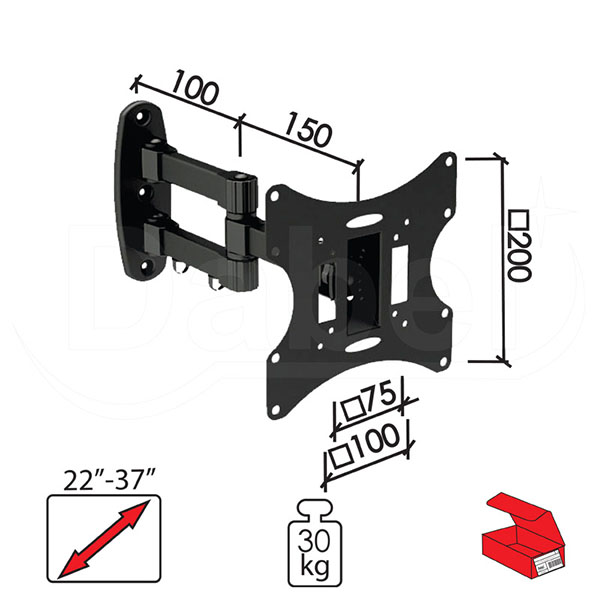 Nosač za TV N116 Crna 22″-37″/75×75/100×100/200×200/30kg/20s