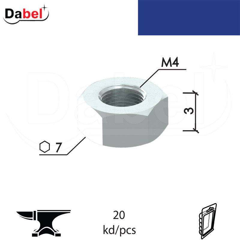 Navrtka-matica NV1 ZnB M4/7/3mm (40kom) DIN934 DBP4