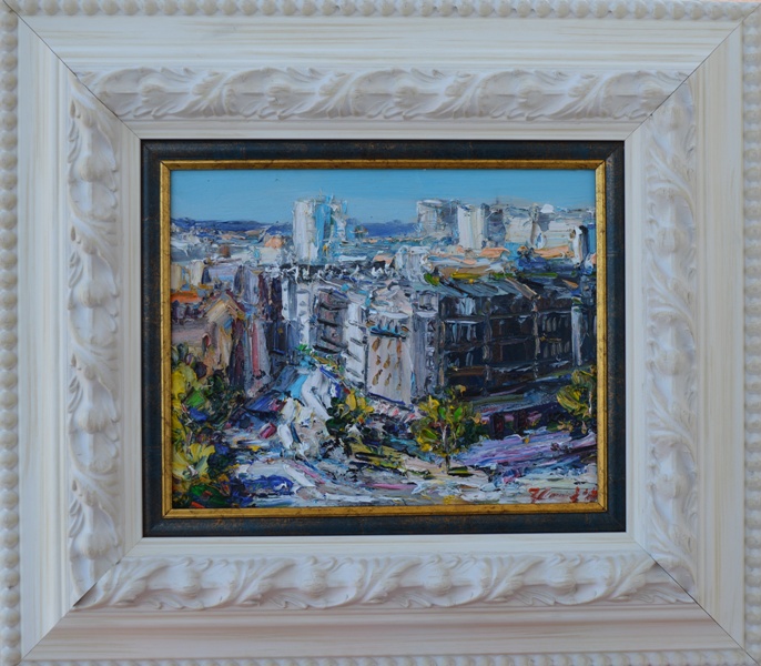 Beograd 4, Đorđe Stanić, ulje na lesonitu, lux ram, sa 38×43 cm, bez 19×25 cm, sertifikat, 90 eura