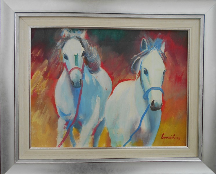 Konji beli, ulje na platnu, sa 43×53 cm, bez 30×40 cm, Goran Bankovic, sertifikat, 80 evra