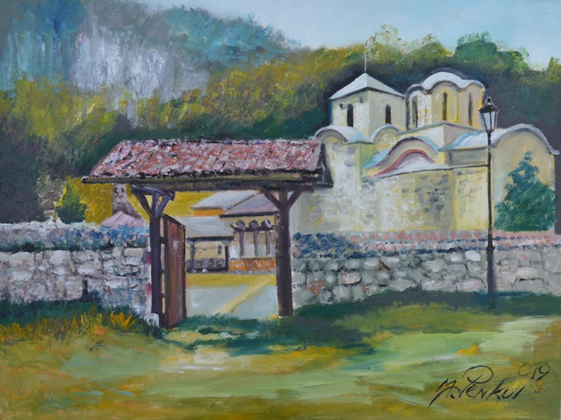 Manastir Poganovo, ulje na platnu, 60×80 cm, akademski slikar M. Penkov, sertifikat, 300 eura