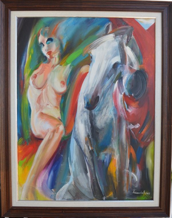 Dama i konj, akademski sl. Goran Bankovic, ulje na platnu, sa 94×74 cm, bez 80×60 cm, sertifikat, 250 e