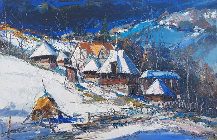 Zimski pejsaz 2, Đorđe Stanić, ulje na platnu, 65×101 cm, sertifikat, 500 eura