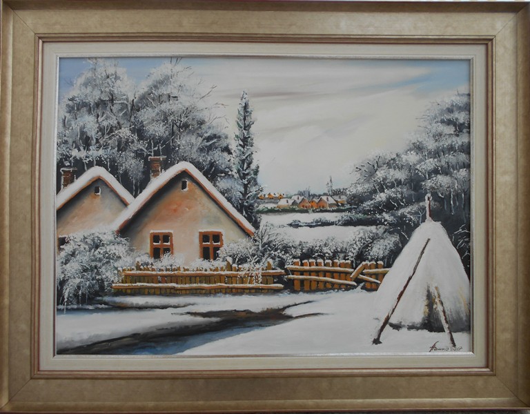 Zimski pejzaz, ulje na platnu, sa 68×88 cm, bez 50×70 cm, Pasko Memisevic, sertifikat, 190 eura