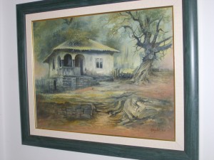 Stara kuća, akademski slikar Miodrag Janković, ulje na platnu, luxuzno uramljena, sa 62×72 cm, bez 50×60 cm, sertifikat, 500 evra