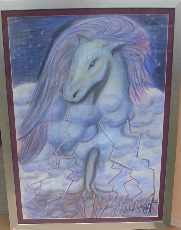 Nebeski konj, pastel, luksuzno uramljen, 70×50 cm, Miladic Svetlana, 23600 dinara