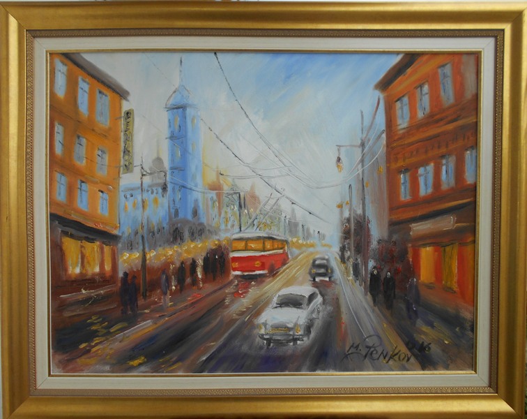 Beograd 3, ulje na platnu, sa 77×97 cm, bez 60×80 cm, akademski slikar M. Penkov, sertifikat, 350 eura