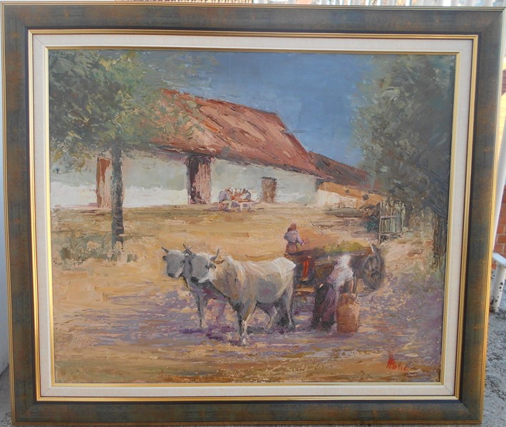 Seoska idila, ulje na platnu, bez 50×60 cm, sa ramom 62×72 cm, Putic Petar, 600 evra