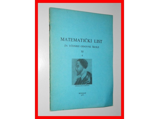 Matematički list za učenike osnovne škole XI 4, 1977.