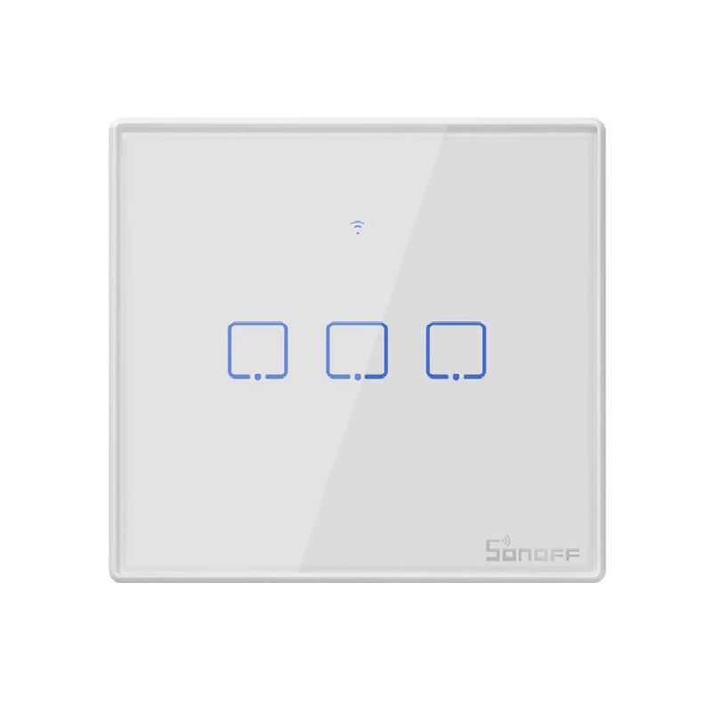 SONOFF T2-TX smart-home trostruki zidni prekidač, belo staklo sa LED indikacijom, 86x86mm, RF 433MHz & WiFi 2.4GHz kontrola, timer i smart scenarija, besplatna eWeLink app, Amazon Alexa / Google A...