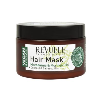 Maska za suvu i oštećenu kosu sa uljima makadamije i moringe REVUELE Vegan&Organic 360ml