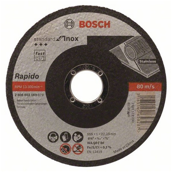 .Rezna ploča ravna 115x1.0x22.23mm Standard for Inox - Rapido, 2608603169, Bosch