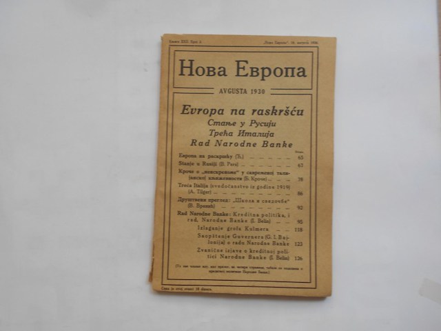 Nova Evropa  avgust 1930. Evropa na raskšću