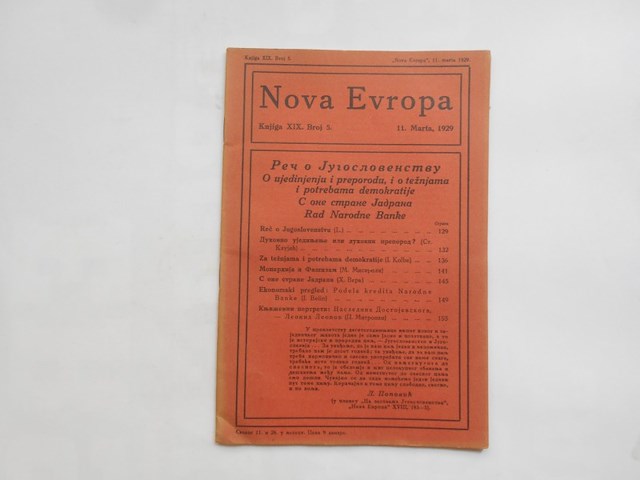 Nova Evropa br.5/XIX, 11.3.1929. reč o jugoslovenstvu