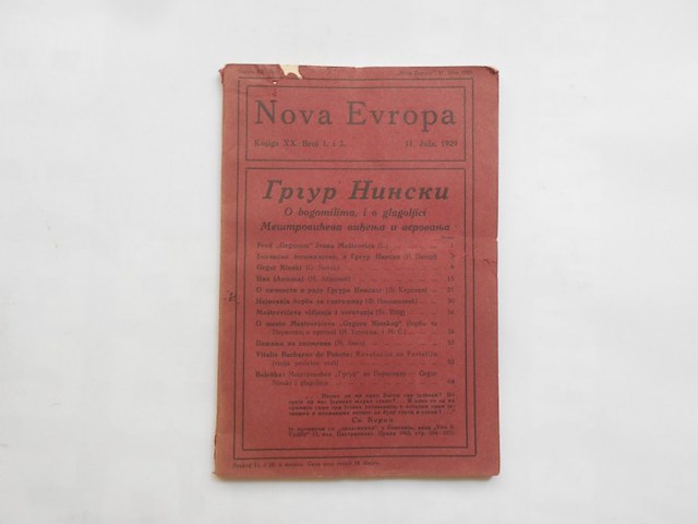 Nova Evropa br.1,2/XX, 11.7.1929. Grgur Ninski