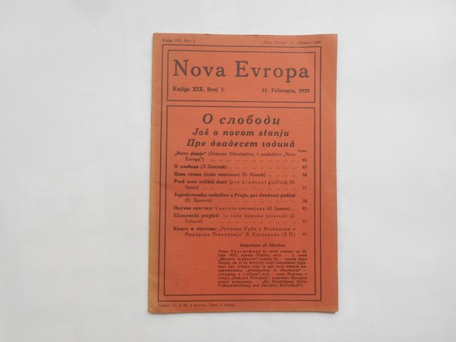 Nova Evropa br.3/XIX, 11.2.1929. O slobodi