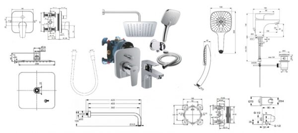 SET UGRADNA BATERIJA + RUŽA, BATERIJA ZA LAVABO CERAPLAN III 3/1 – IDEAL STANDARD B1153AA