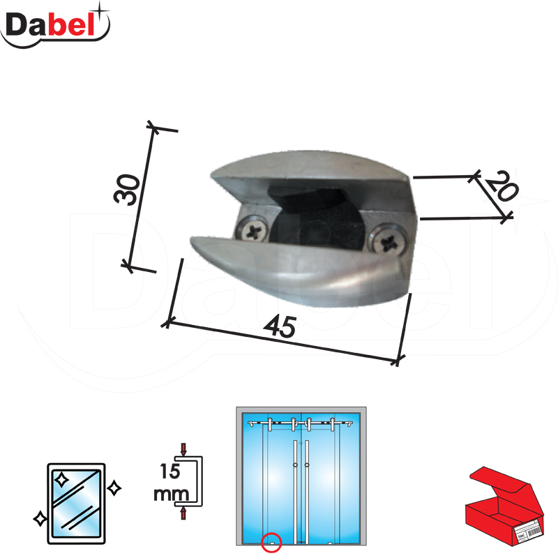 Prihvatnik brave za staklena vrata 500 Inox donja za staklena klizna vrata