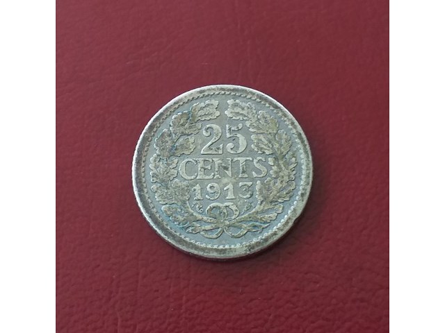 Nizozemska 25 CENTS 1913 srebro