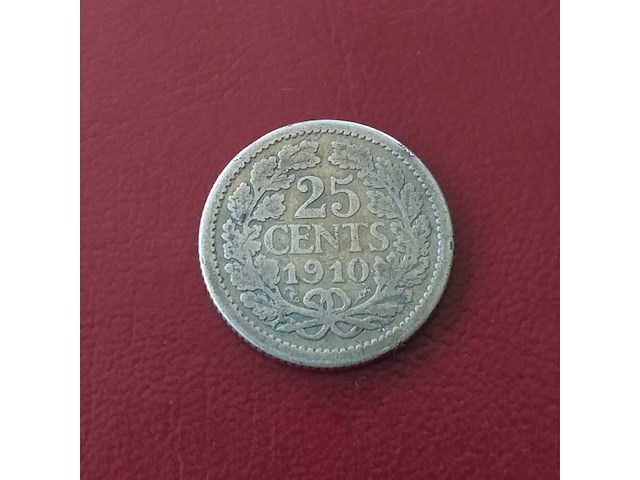 Nizozemska 25 CENTS 1910 srebro