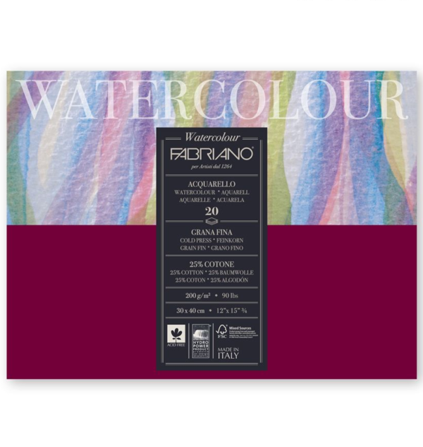 Fabriano Blok Watercolour Red cover 30×40/20L 200g 72613040