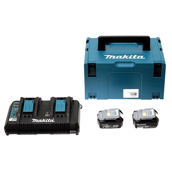 Set LXT u koferu MAKPAC 3 BL1840B x2 sa indikatorom (lampice), DC18RD - 18 V/4,0 Ah - Makita