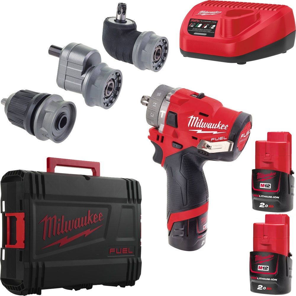 Milwaukee aku bušilica-odvijač 6u1 M12 FPDXKIT-202X, 12V/2Ah, 37Nm (4933464138)