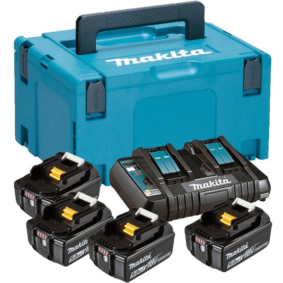 Set LXT u koferu MAKPAC 3 BL1850B x4 sa indikatorom (lampice), DC18RD - 18 V/5,0 Ah - Makita