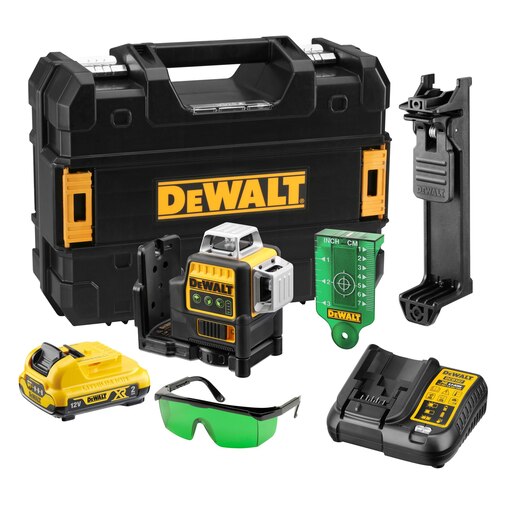 DeWalt Samo-nivelišući laser za linije DCE089D1G, zeleni zrak, 3x360° linije, 30m, 10.8V/2Ah