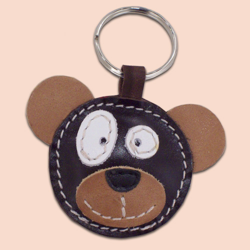 Braon medved kožni privesak za ključeve - 003