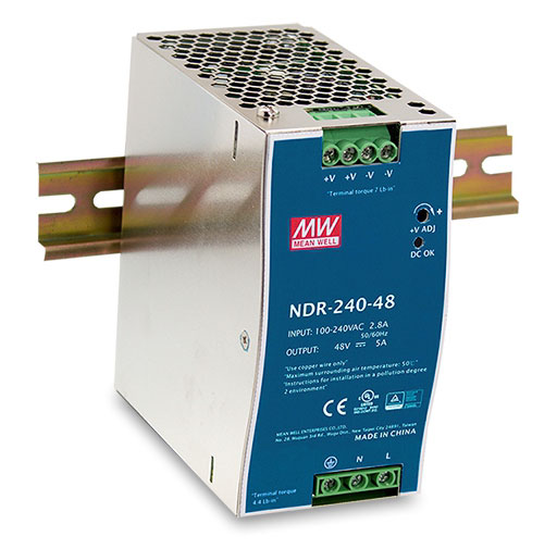 D-Link DIS-N240-48 industrijsko napajanje 48VDC/240W, aktivni PFC, DIN montažno kućište, short circuit / overload / over voltage / over temp zaštita, UL 508 i EN61000-6-2 sertifikati, -20~70°C
