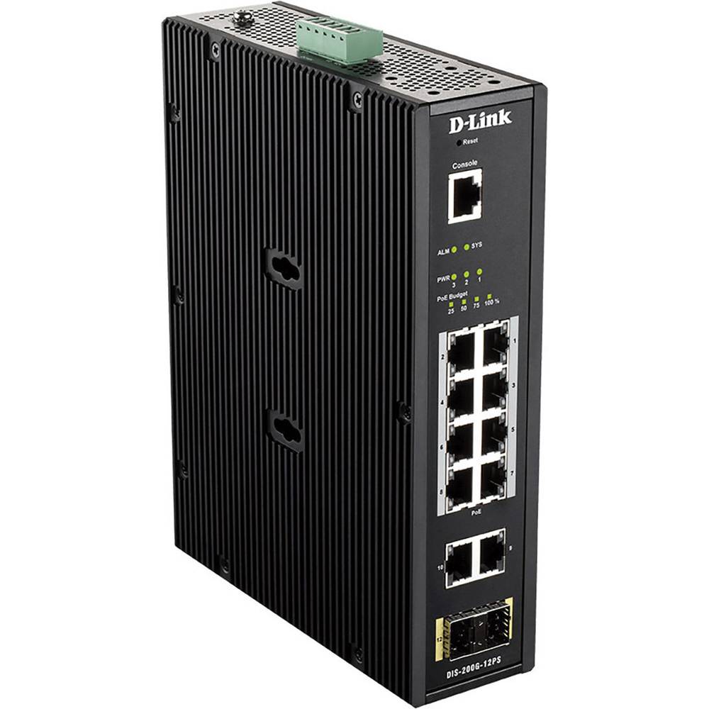 D-Link DIS-200G-12S industrijski upravljivi svič 10xGE + 2xSFP, RJ45 CLI, 50ms Ring Recovery, Auto Surveillance mod, dual terminal 12~48VDC (bez napajanja), IP30 DIN/wall kućište, fanless, -40~65°...