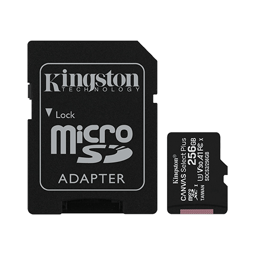 Kingston Memorijska kartica 256GB microSDXC sa SD adapterom SDCS2/256GB - A1, Class 10, Canvas Select Plus, Brzina čitanja 100 MB/s, Brzina upisa 85 MB/s