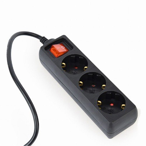 Gembird UPS power strip, 3 Schuko sockets, fused switch, 16 A, C14 plug, 0.6 m cable, black | EG-PSU3-01
