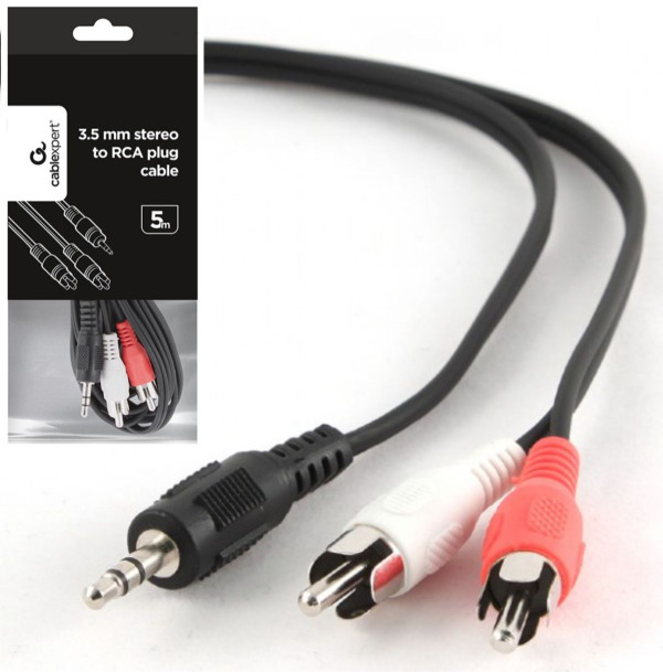 CCA-458-5M Gembird 3.5mm stereo plug to 2 phono plugs audio kabl 5m