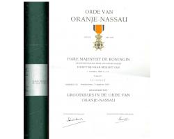G60150 - Holandija. POVELJA za ORDE VAN ORANJE - NASSAU