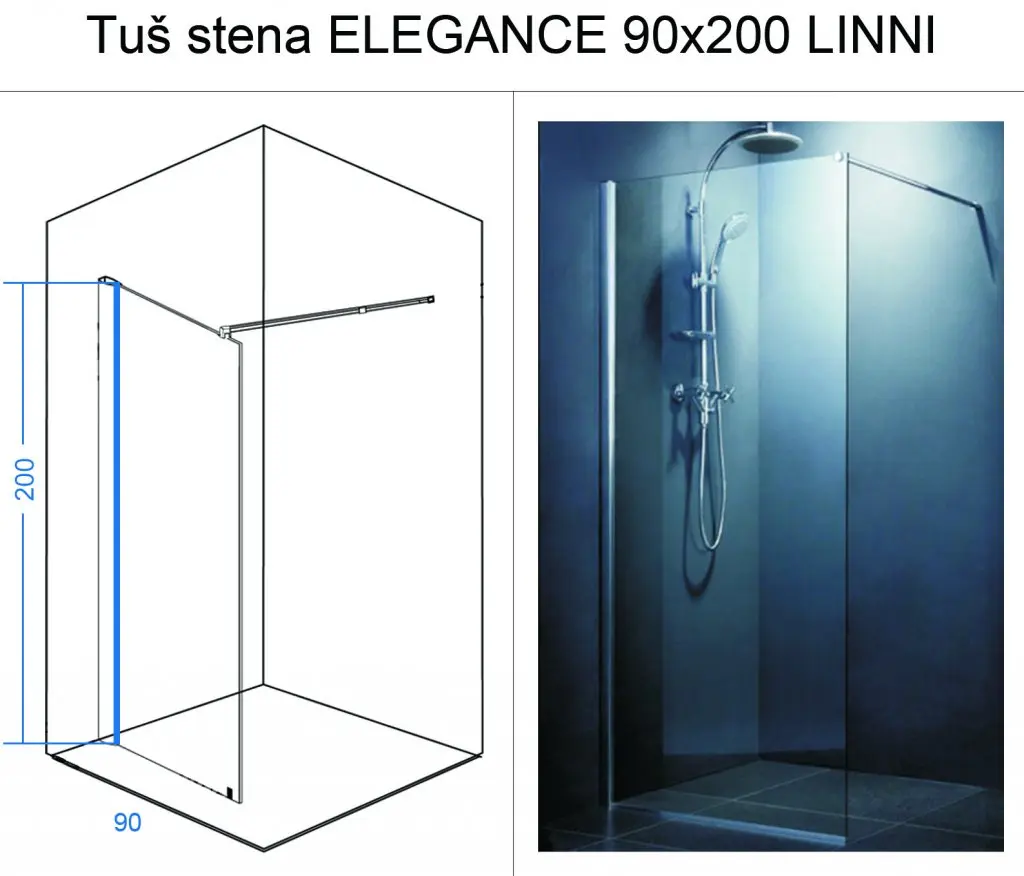 TUŠ STENA ELEGANCE 90X200 LINNI