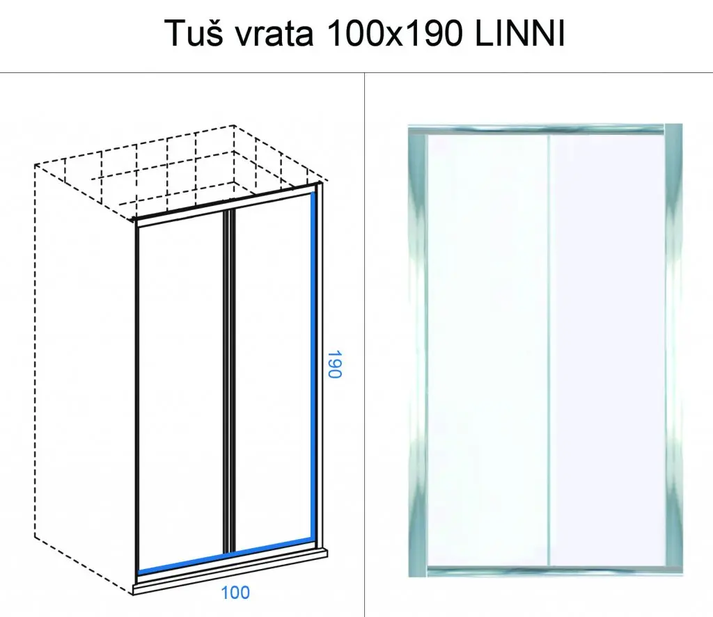 Tuš vrata 100x190cm linni