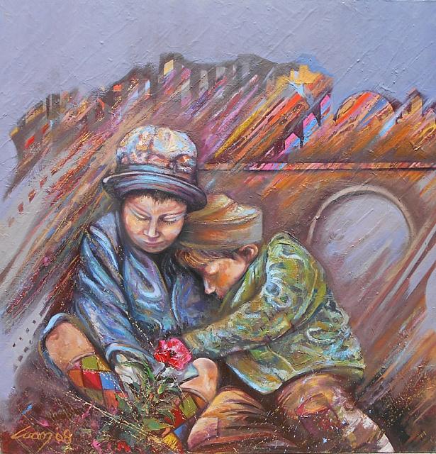 12 Deca, ulje na platnu, 100x100 cm, Ivan Vanja Milanovic. sertifikat, 1000 evra