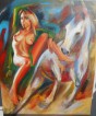 Zena sa konjem, ulje na platnu, 100×80 cm, akademski sl. Goran Bankovic, 300 eura