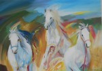 Tri bela konja, ulje na platnu, 50×70 cm, akademski sl. Goran Bankovic, 150 eura