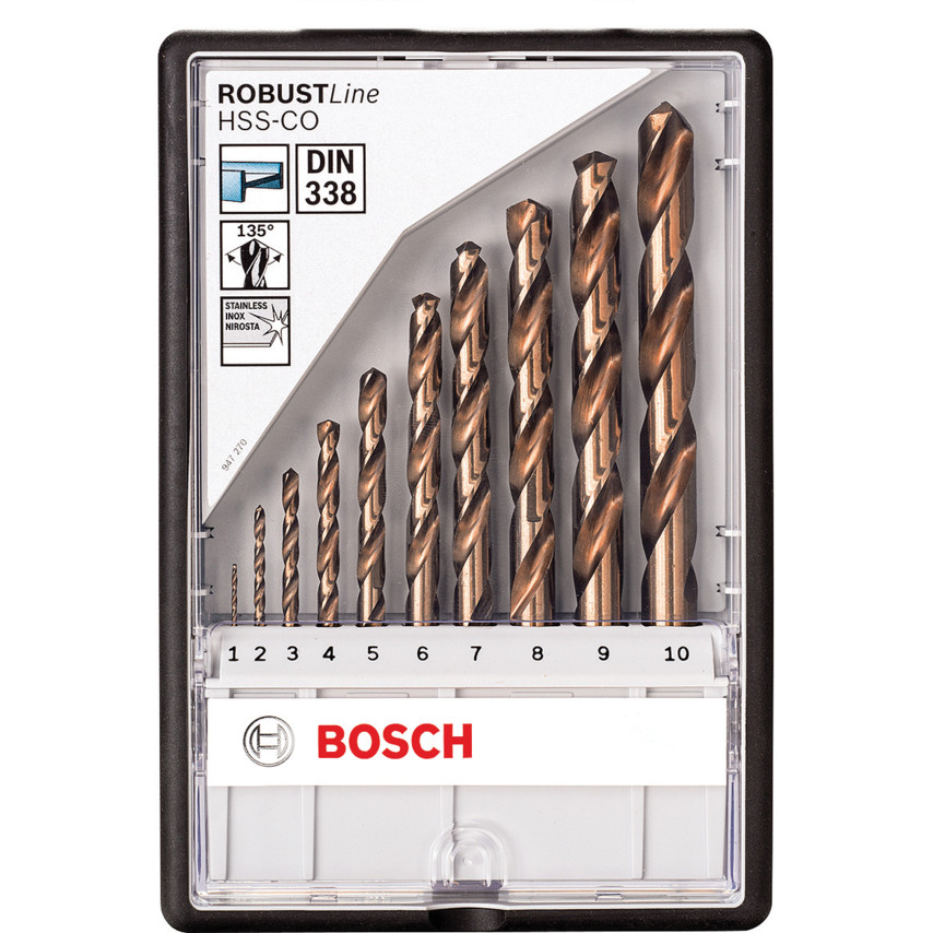 Bosch 10-delni Robust Line set burgije za metal HSS-Co, DIN 338, 135°