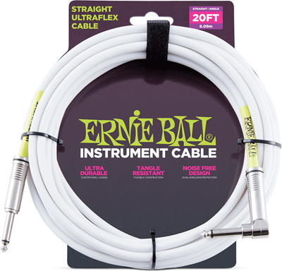 Ernie Ball 6047 20'/6m Straight/Straight Instrument Cable - White beli instrumentalni kabel