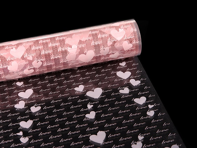 Celofan štampani - love/srca, roze
