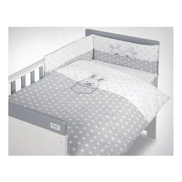 Klups Posteljina za Bebe set 5 Delova – Little Bunnies Grey c-5/h341