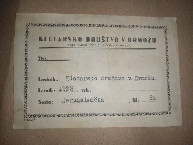 Kletarsko društvo v Ormožu, 1938, etiketa