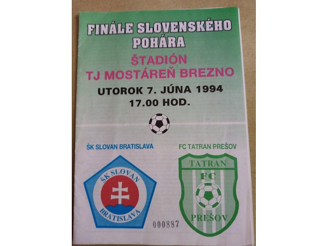 Program Slovan Bratislava-Tatran Prešov 7.6.1994