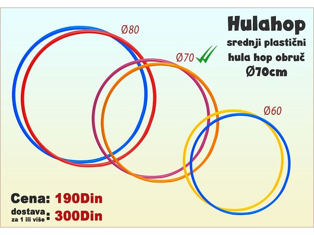 Hulahop - srednji plastični hula hop obruč fi 70cm