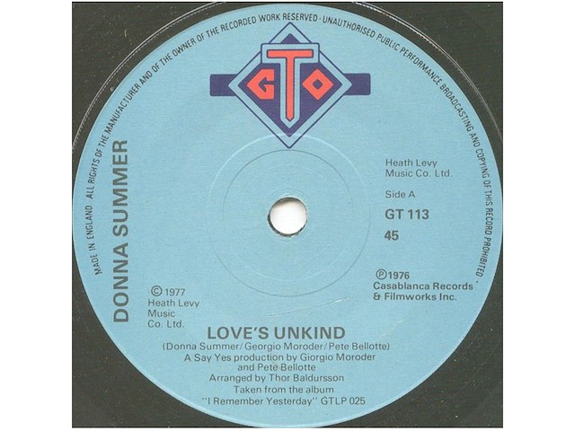 Donna Summer ‎– Love`s Unkind SINGL